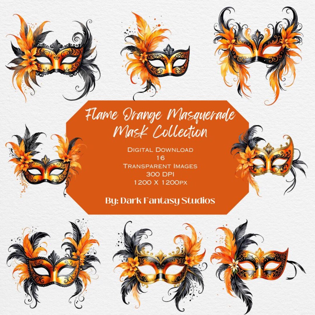 Flame Orange Masquerade Clipart Collection, Junk Journaling ...
