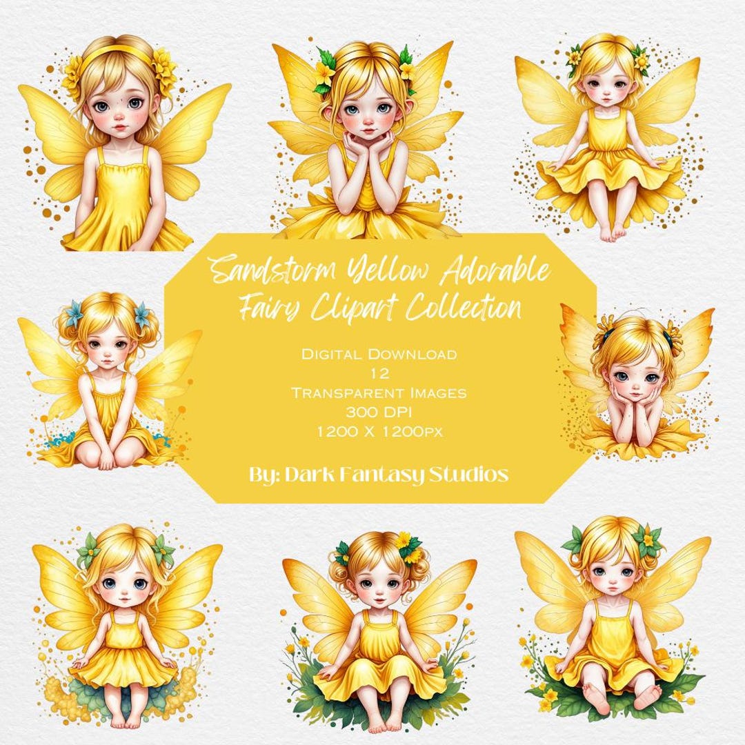 Sandstorm Yellow Adorable Fairy Clipart Collection, Junk Journaling ...