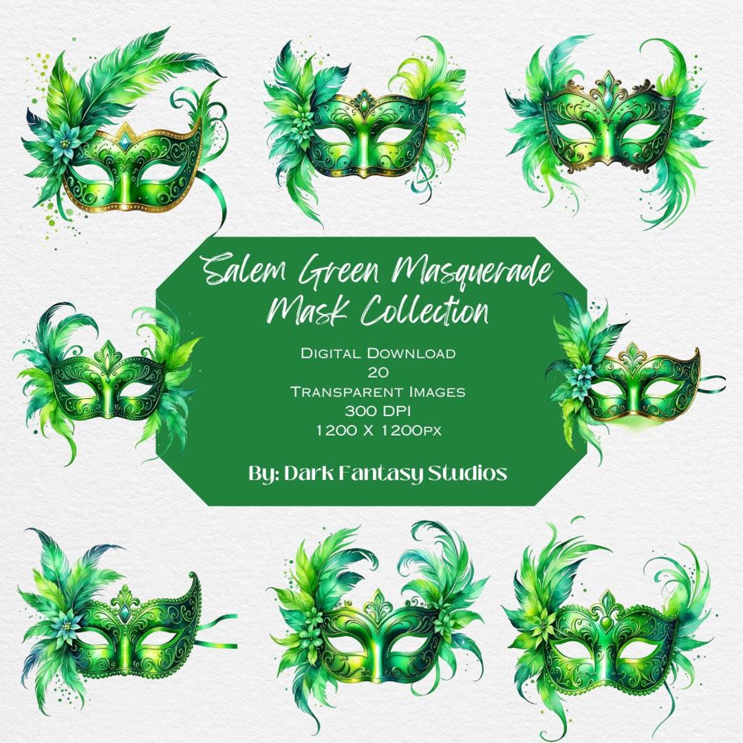 Salem Green Masquerade Mask Clipart Collection, Junk Journaling ...