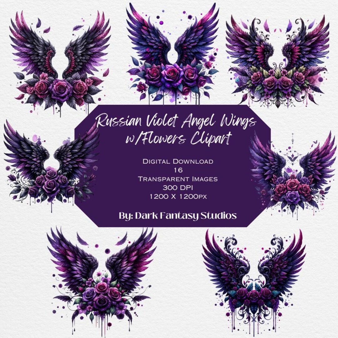 Russian Violet Angel Wings W/flowers Clipart Collection, Junk ...