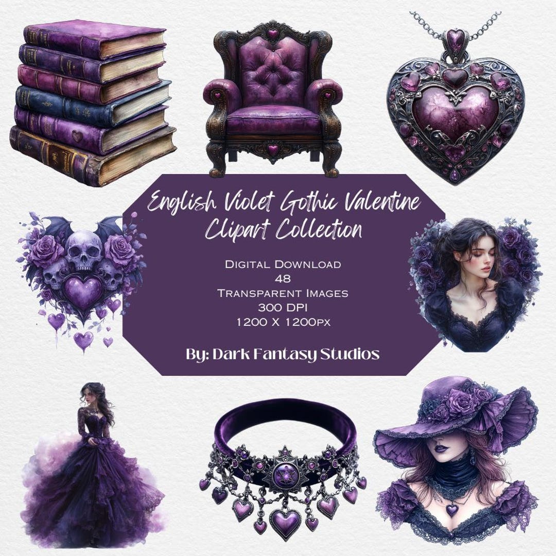 Watercolor Clipart Collection: English Violet Gothic Valentine Art for ...