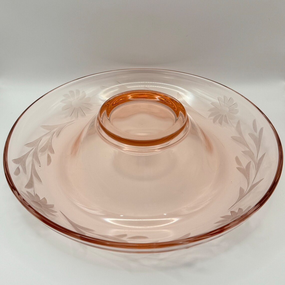 Vintage Pink Depression Glass Console Bowl Etched With Flowers and ...