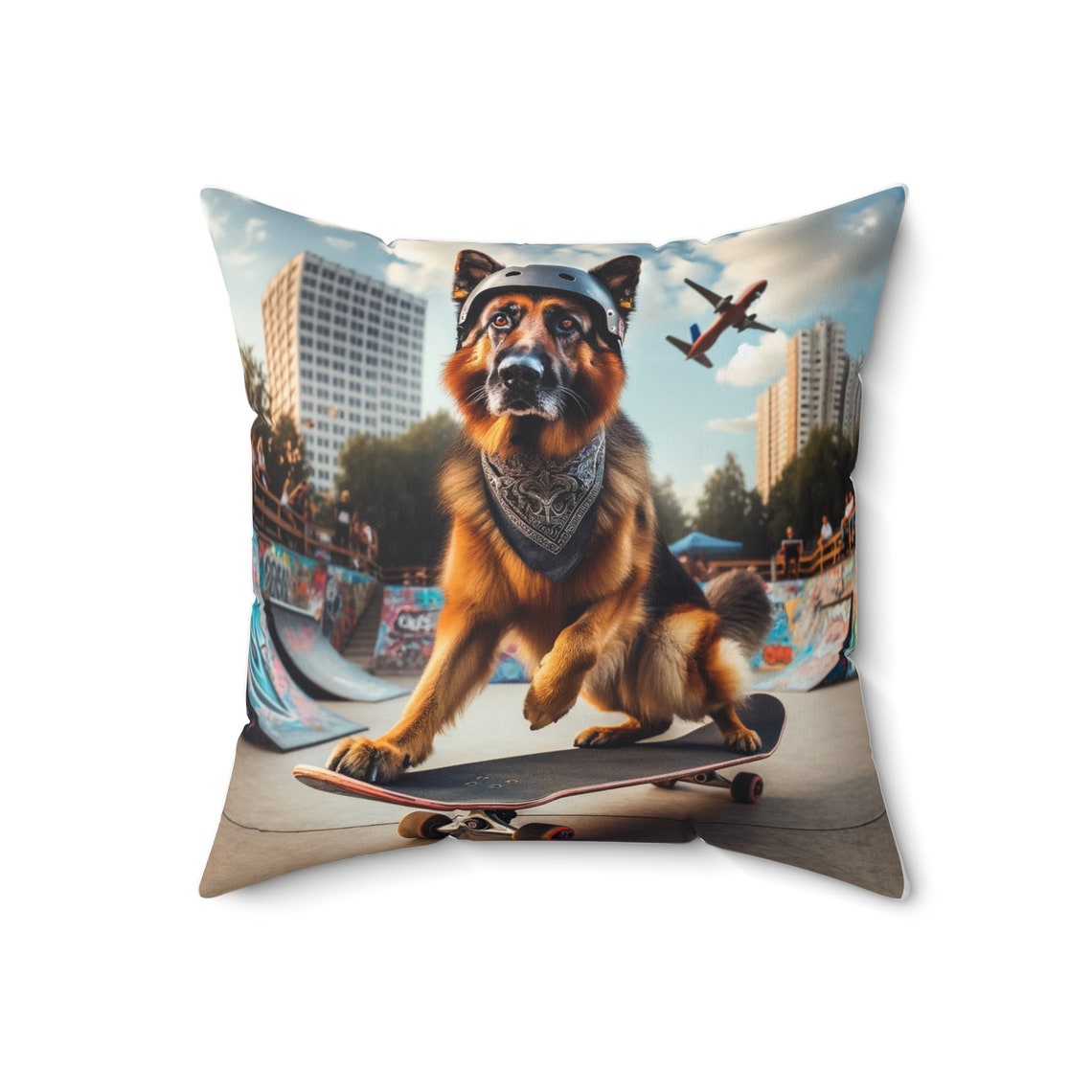 Radical Paws Skateboarding Pup on the Ramp: Spun Polyester Square ...
