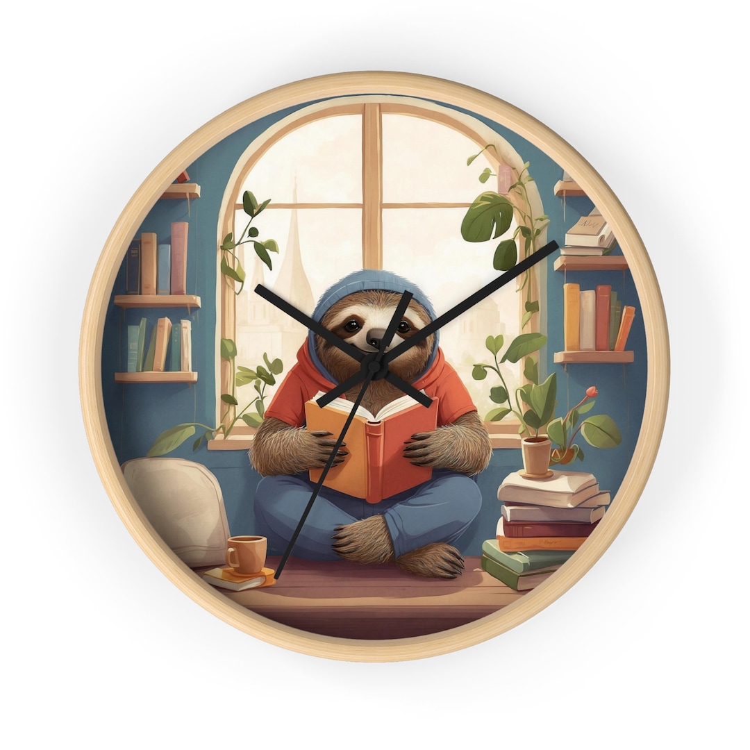 Cozy Nook With Bookish Sloth: Wall Clock - Etsy