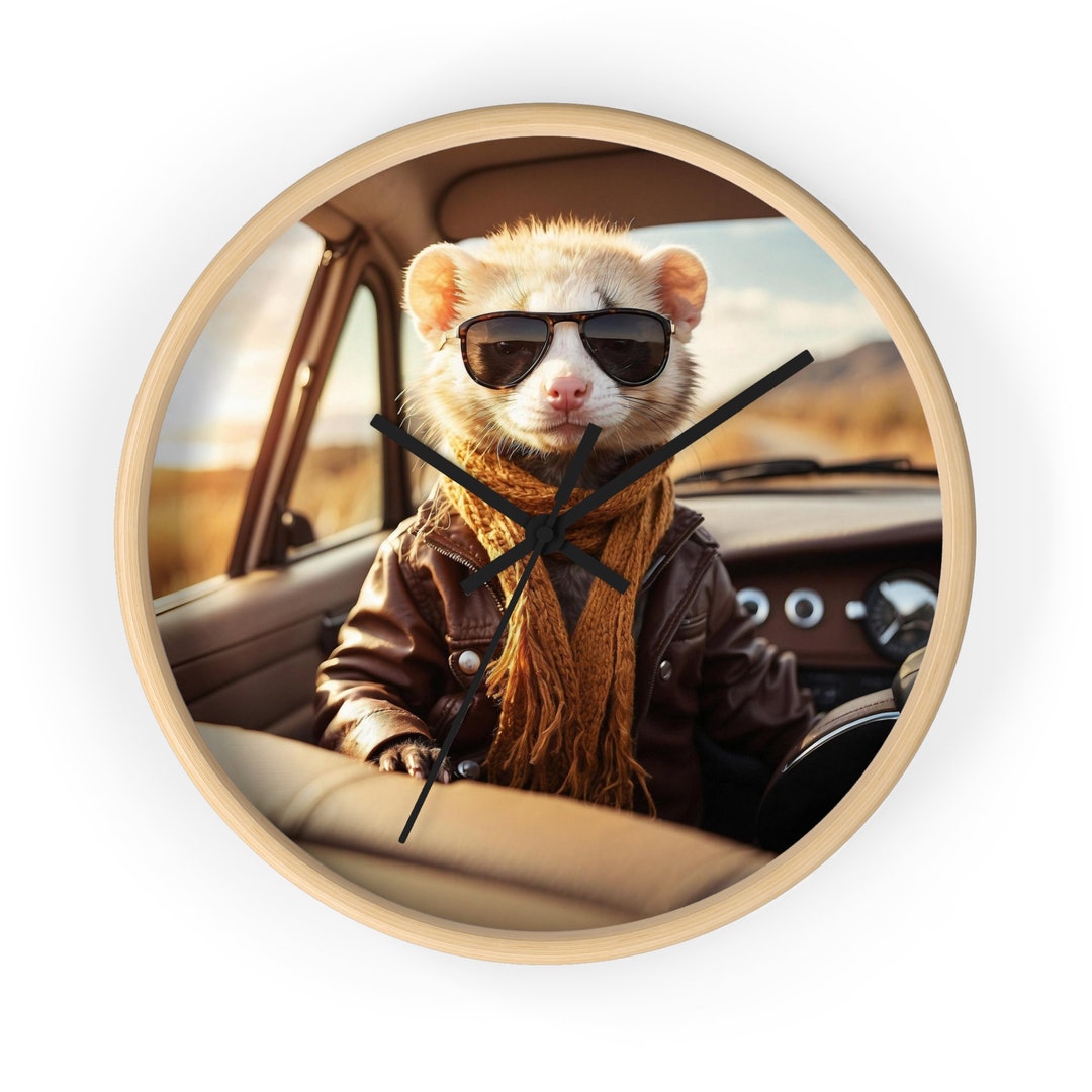 Ferret Road Trip Cool Critter on a Sunny Drive: Wall Clock - Etsy