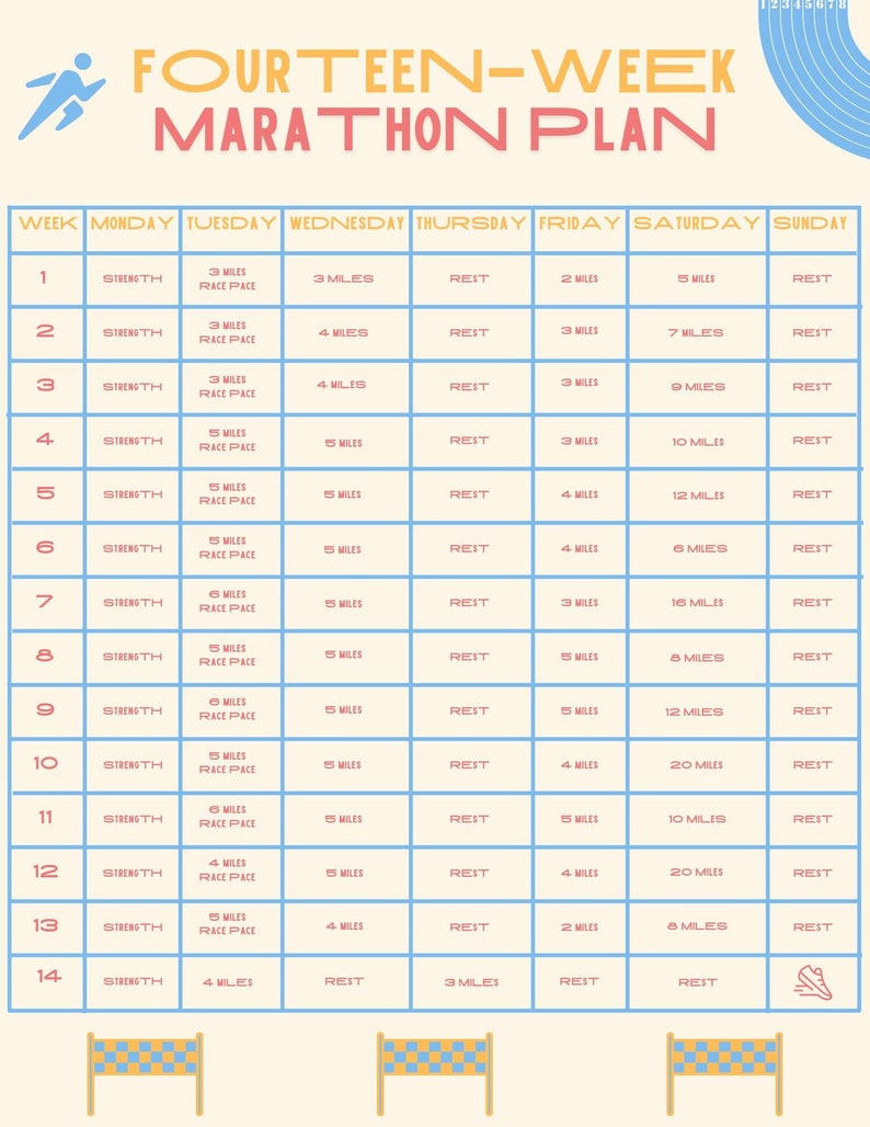 14-week Marathon Training Plan - Etsy