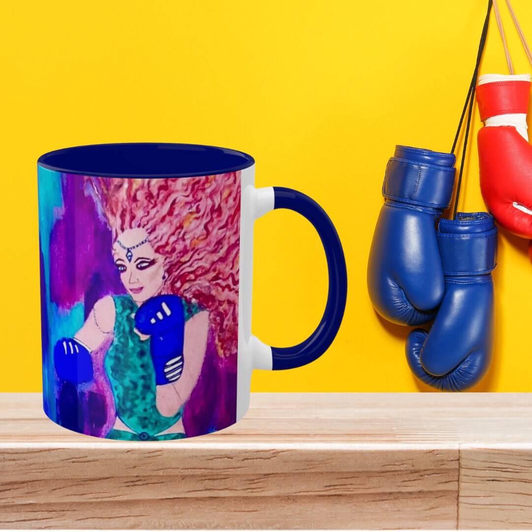 Hand Painted Boxer Mug: Colorful Boho Ceramic Coffee Cup - Etsy
