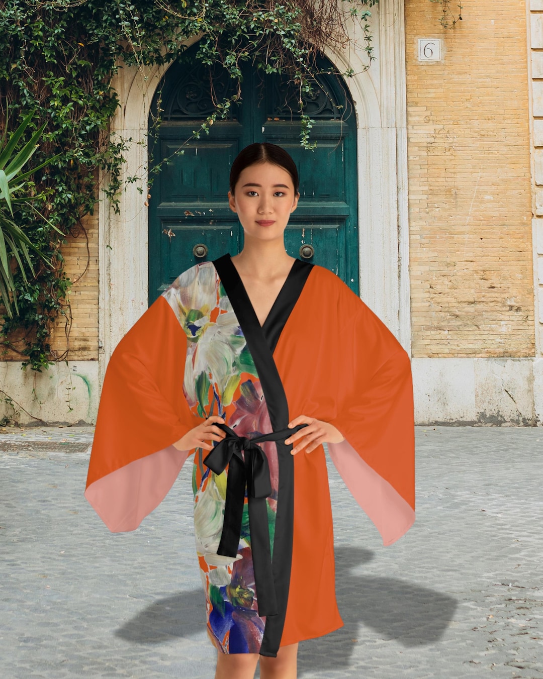 Kabuki Festival Floral Long Sleeve Kimono for Theatre Colorful Cover up ...