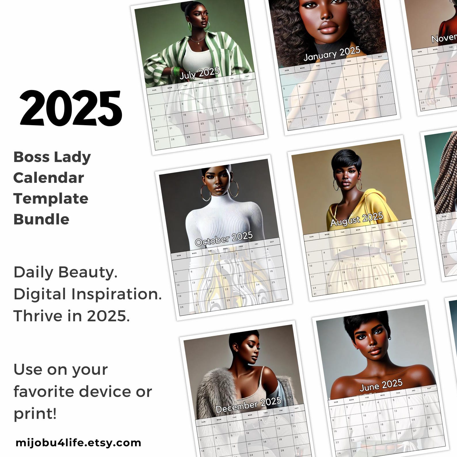 2025 Calendar Template Bundle Canva Template Digital Calendar Digital ...