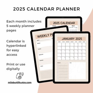 2025 Digital Calendar - Tablet - Printable Calendar - Monthly Planner ...