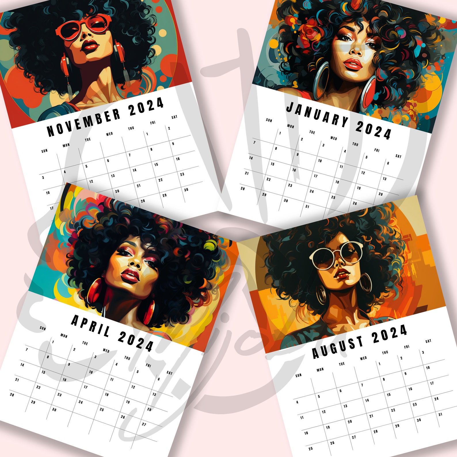 Pop Art 2024 Editable Calendar - African-american Women - Calendar ...