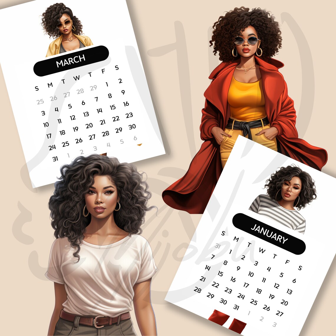 2024 Boss Lady Calendar Template & Clipart Bundle Instant Download - Etsy