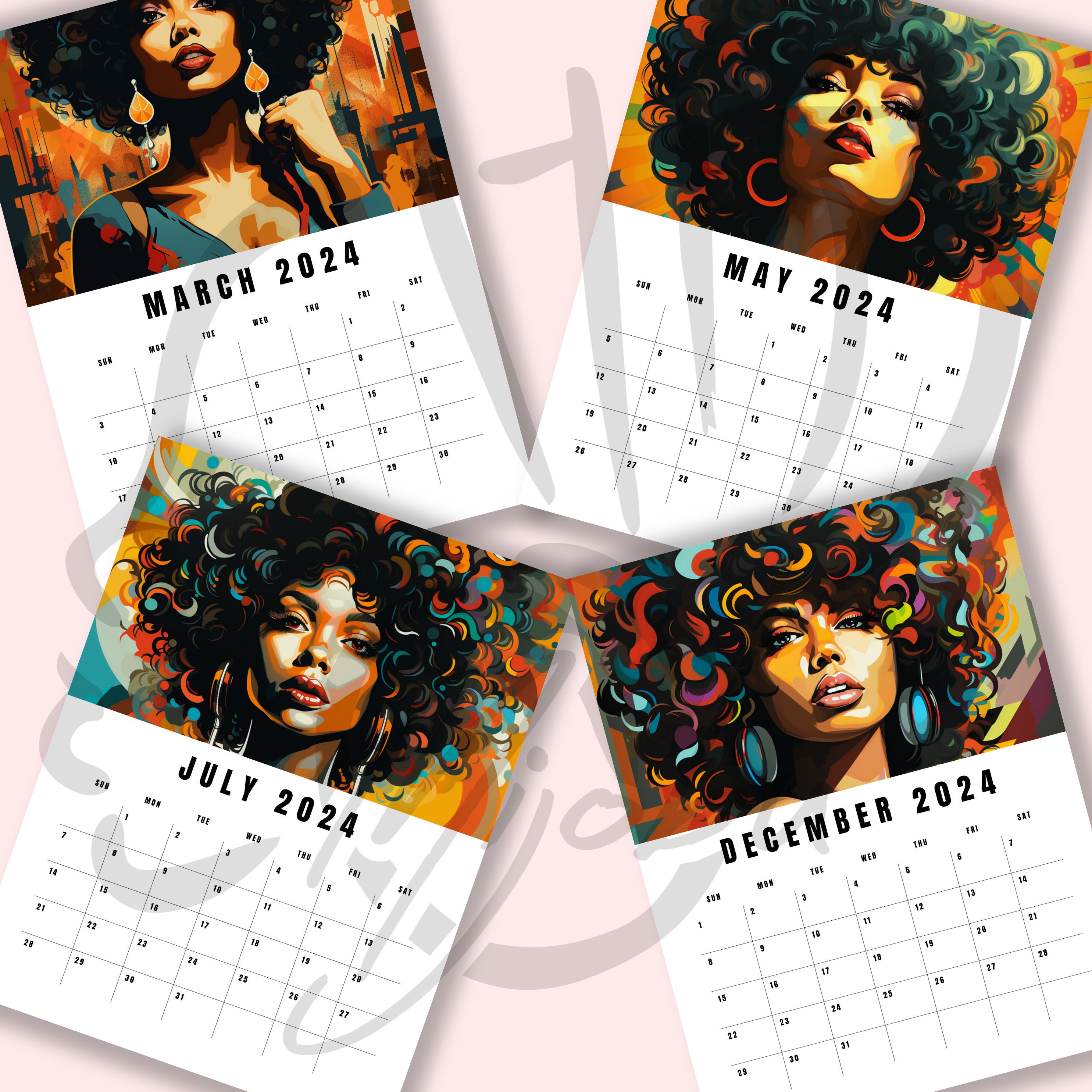 Pop Art 2024 Editable Calendar - African-american Women - Calendar ...