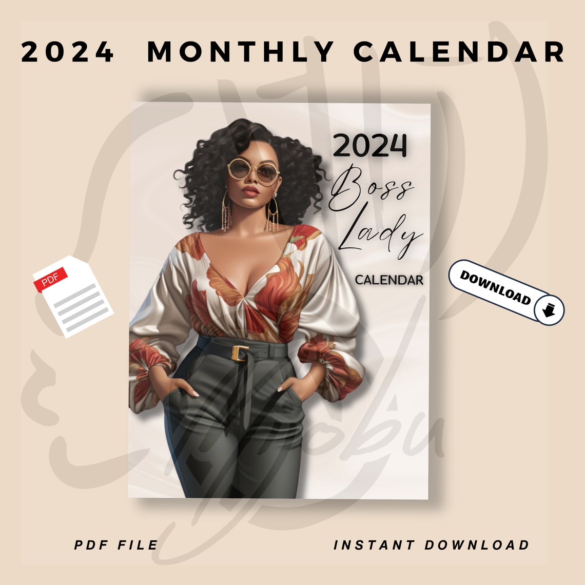 2024 Boss Lady Calendar Template & Clipart Bundle Instant Download - Etsy