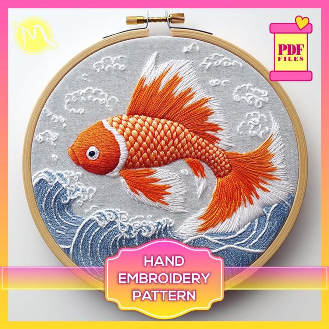 Goldfish Embroidery Pattern. Hand Embroidery Design. Koi Fish With ...