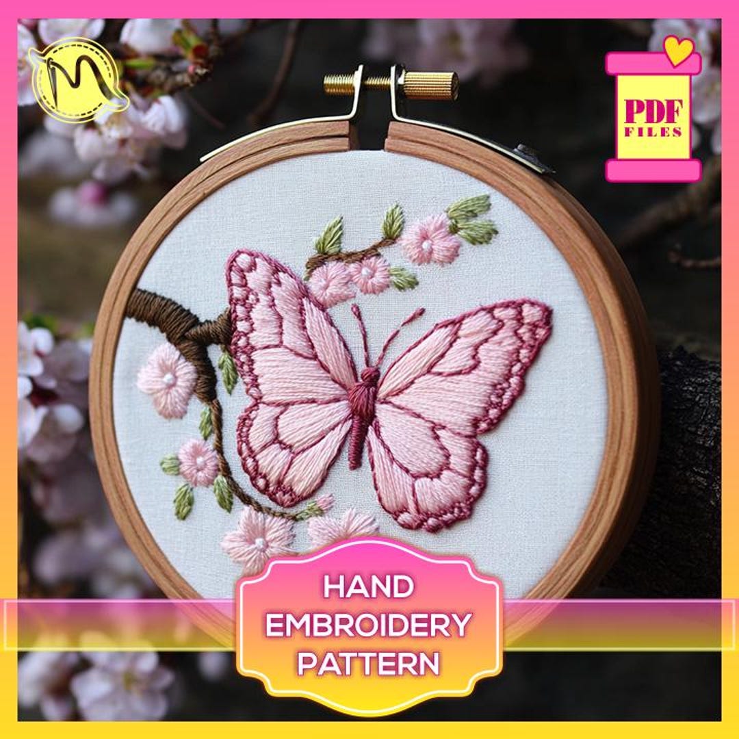 Enchanted Butterfly 2 Satin Stitch Hand Embroidery Pattern. Embroidery ...