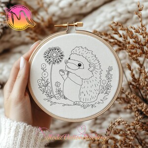 Hand Embroidery Pattern - Hedgehog With Dandelion - PDF Instant ...