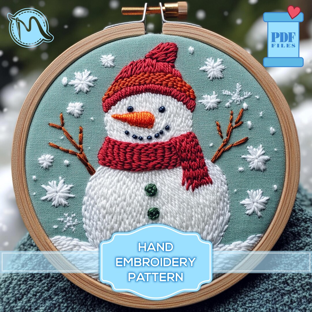 Snowman Hand Embroidery Pattern - Charming Winter Design for Beginners ...