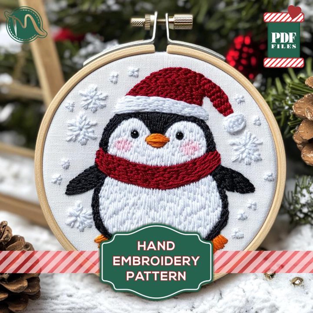 Winter Penguin Hand Embroidery Pattern – Christmas DIY (PDF Pattern) - Etsy