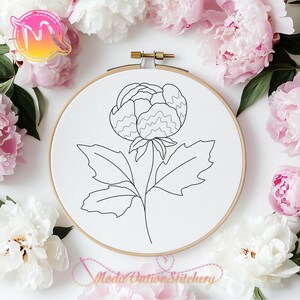 Peony Flower Embroidery Pattern – Elegant Satin Stitch Floral Design ...