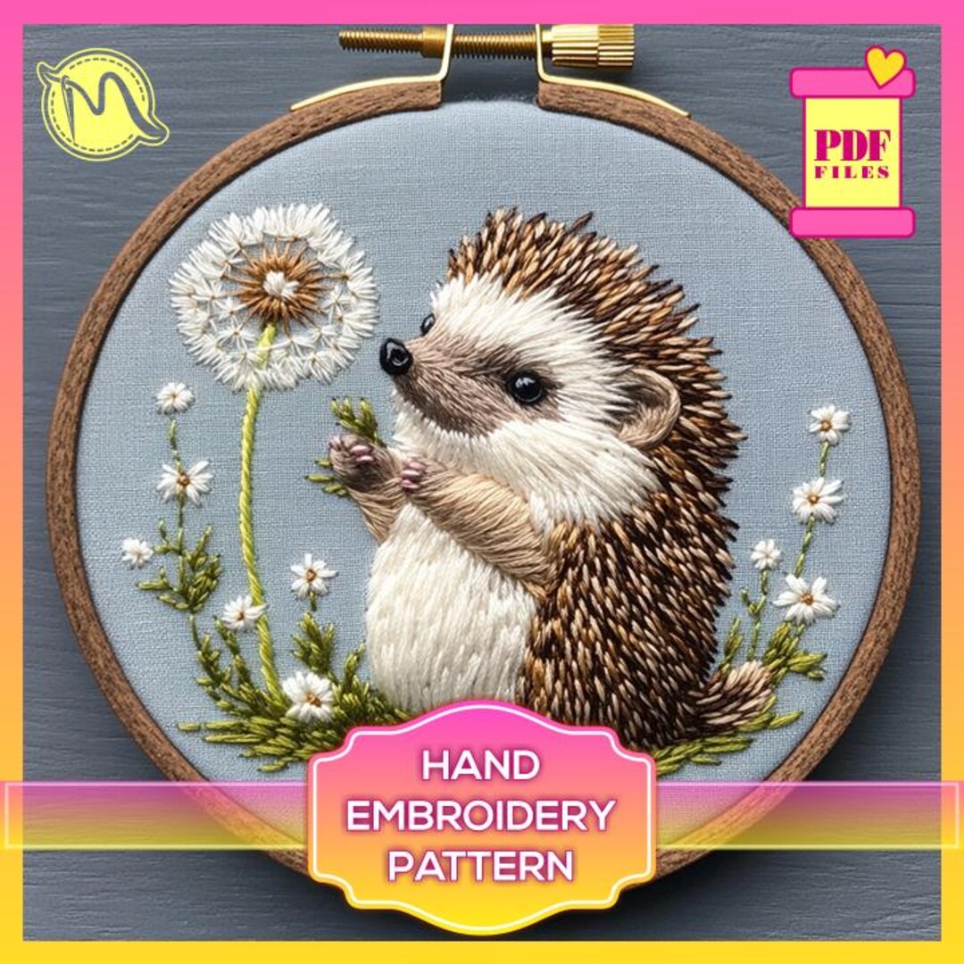 Hand Embroidery Pattern - Hedgehog With Dandelion - PDF Instant ...