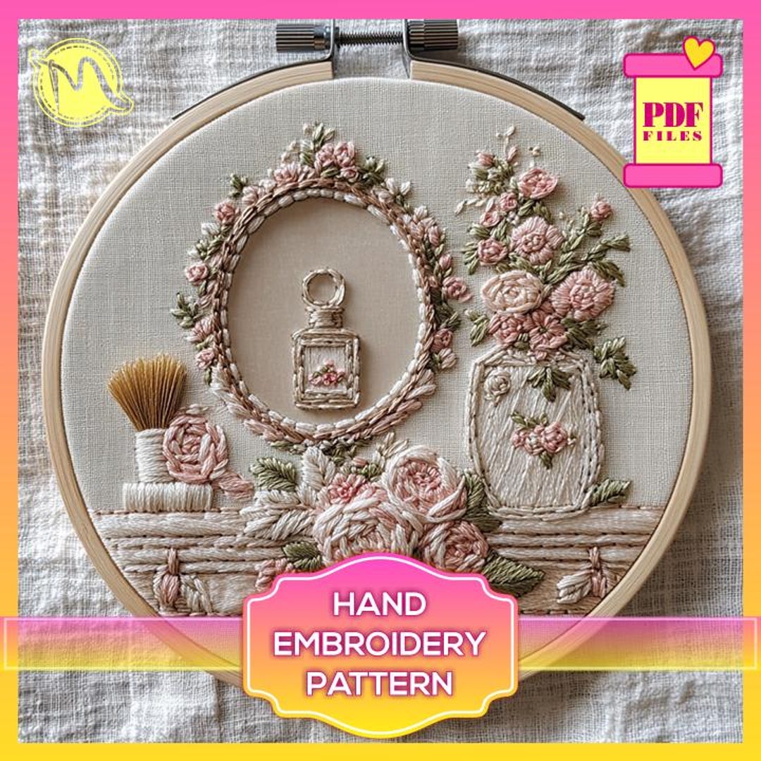 Coquette Vanity Embroidery Pattern – Roses and Perfume (PDF Pattern) - Etsy