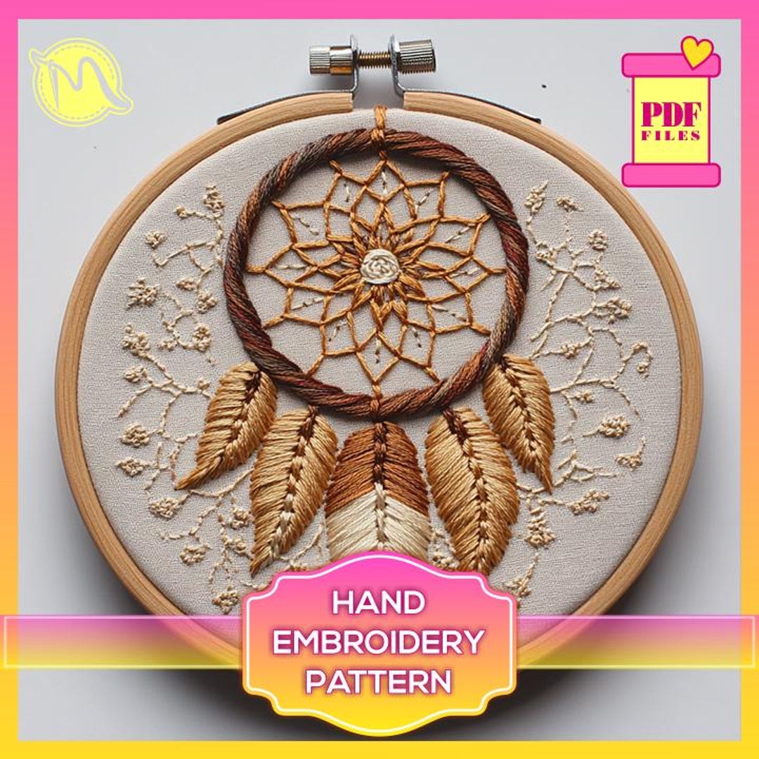 Dreamcatcher Embroidery Pattern PDF – Elegant Feather Boho Design - Etsy