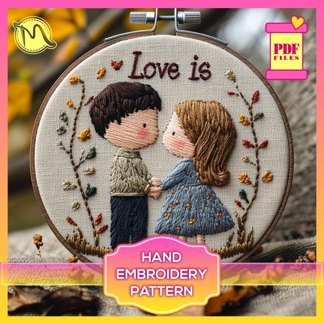 Hand Embroidered "love Is" Couples Wall Art – Autumn-inspired ...