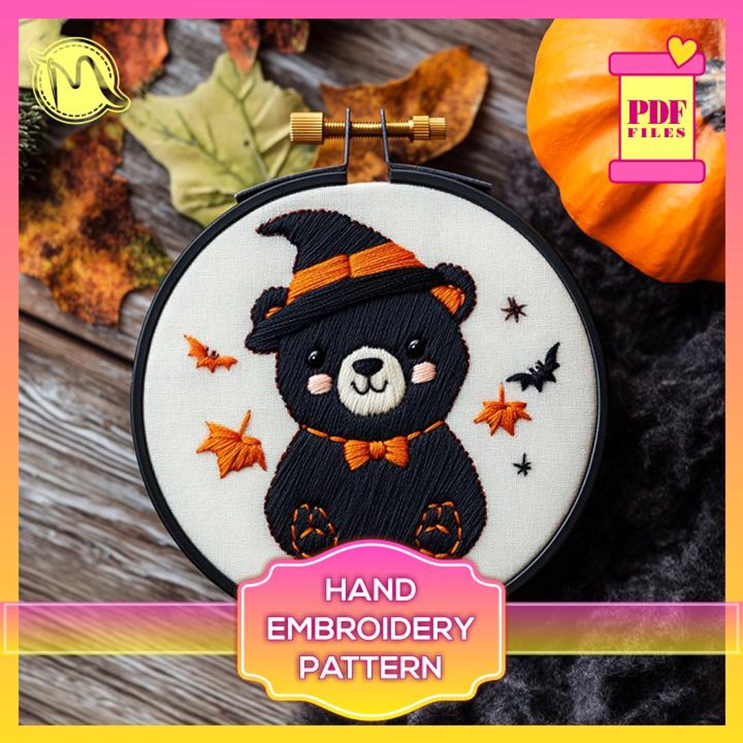 Halloween Teddy Bear Witch Embroidery Design – Autumn Whimsical Pattern ...