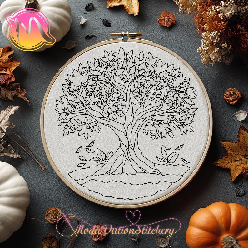 Autumn Tree Embroidery Pattern, Fall Leaves Design (PDF Pattern) - Etsy UK