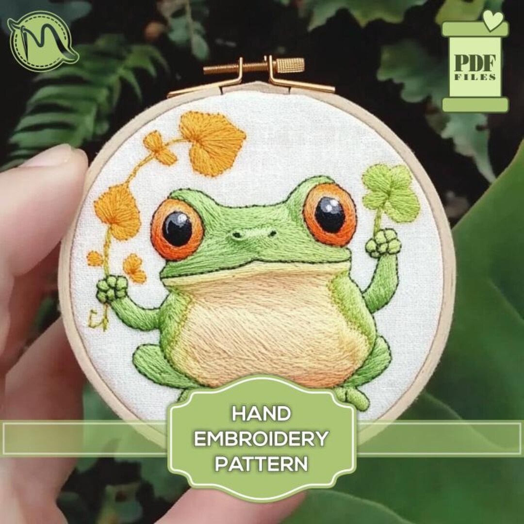 Cute Happy Frog Embroidery Pattern – Whimsical Froggy Hand Embroidery ...