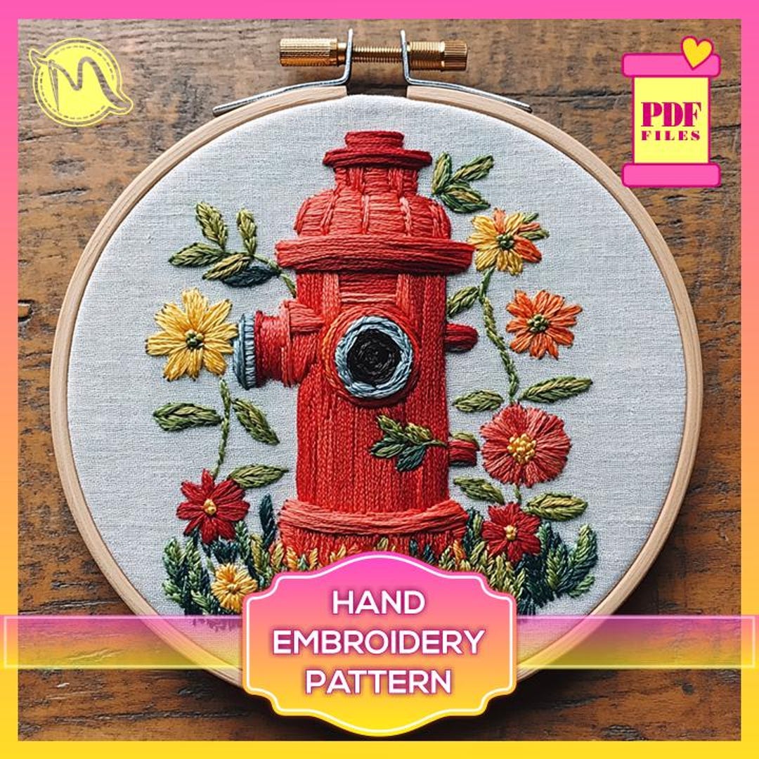 Vibrant Fire Hydrant Embroidery With Colorful Flowers. Elegant Satin ...