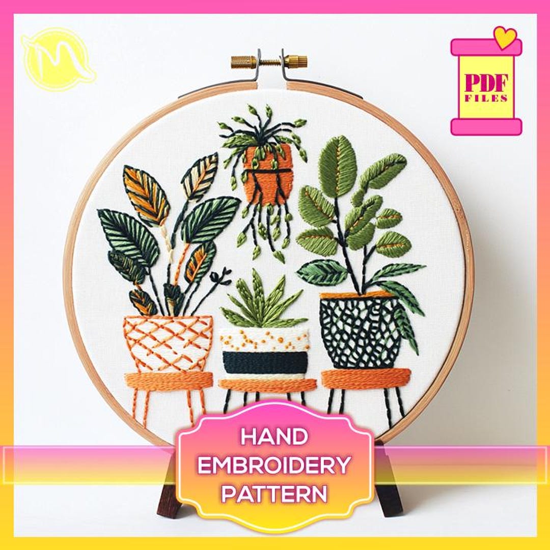 Modern Indoor Plants Hand Embroidery Pattern – DIY PDF Design With ...