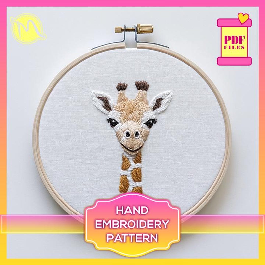 Cute Giraffe Embroidery Pattern – Adorable Wildlife Safari Hand ...