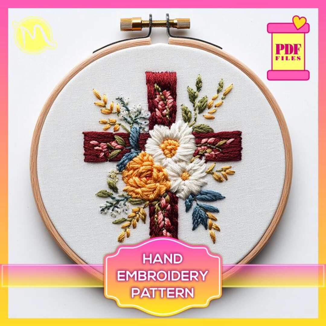Floral Cross Hand Embroidery Pattern – Christian Satin Stitch (PDF ...