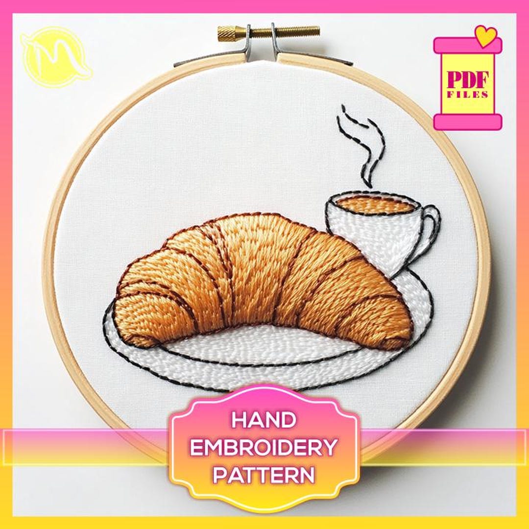 Croissant & Coffee Embroidery Pattern - Kitchen Decor (digital PDF) - Etsy