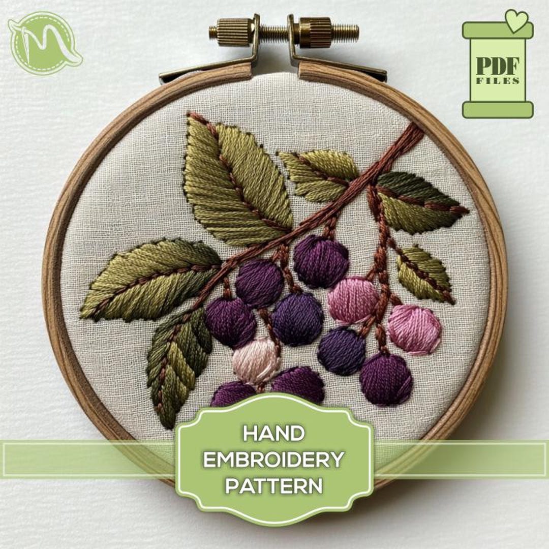 Fall Berries Embroidery Pattern – Satin Stitch Design (PDF Pattern) - Etsy