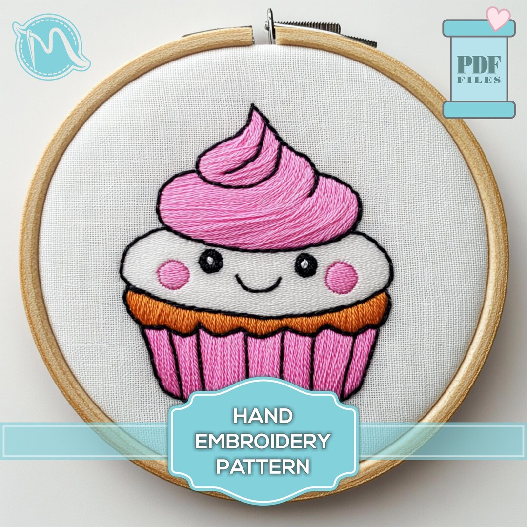 Cupcake Embroidery Pattern Template. Sweet Kawaii Decor. Satin Stitch ...