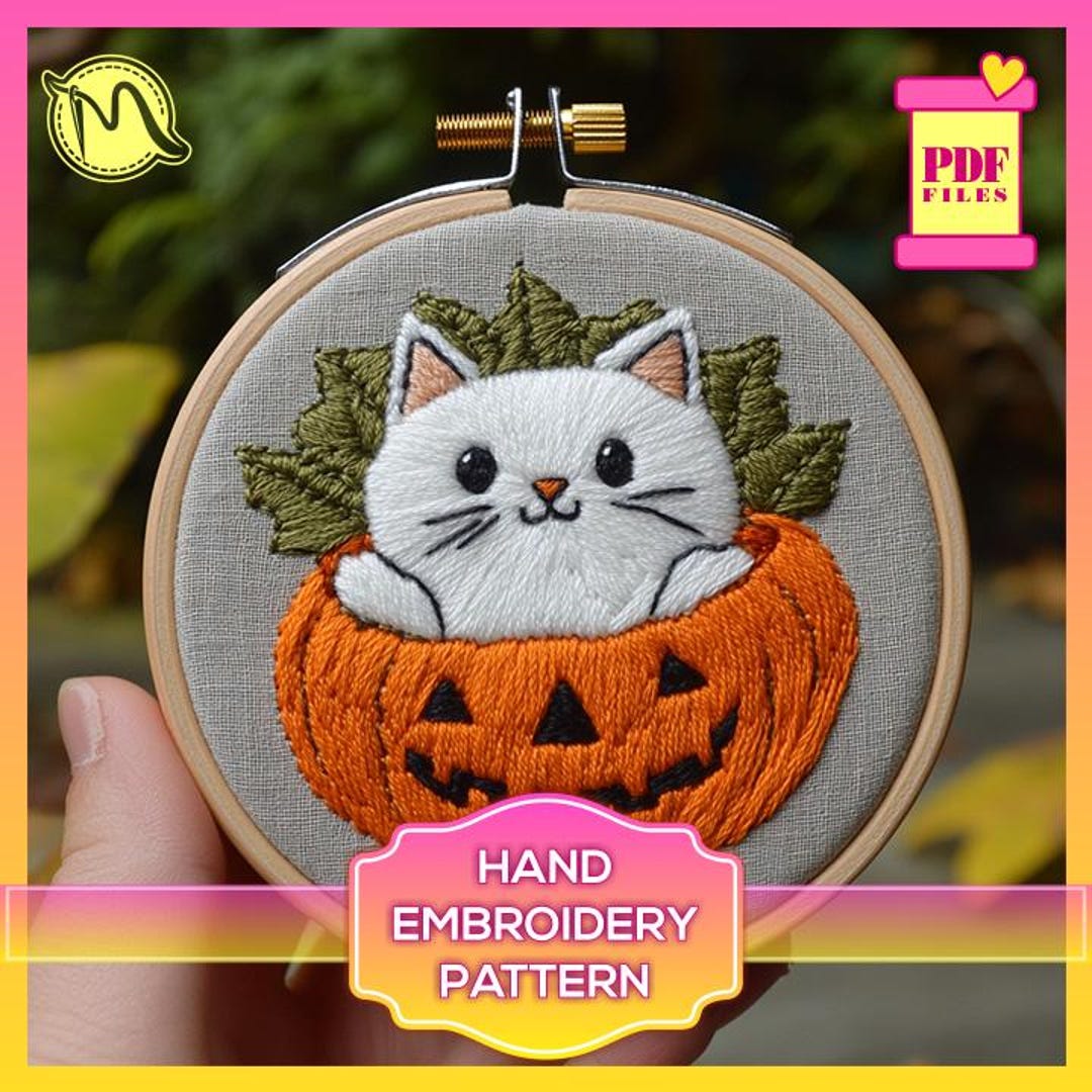 Cute Halloween Cat in Pumpkin Embroidery Design – Whimsical Halloween ...