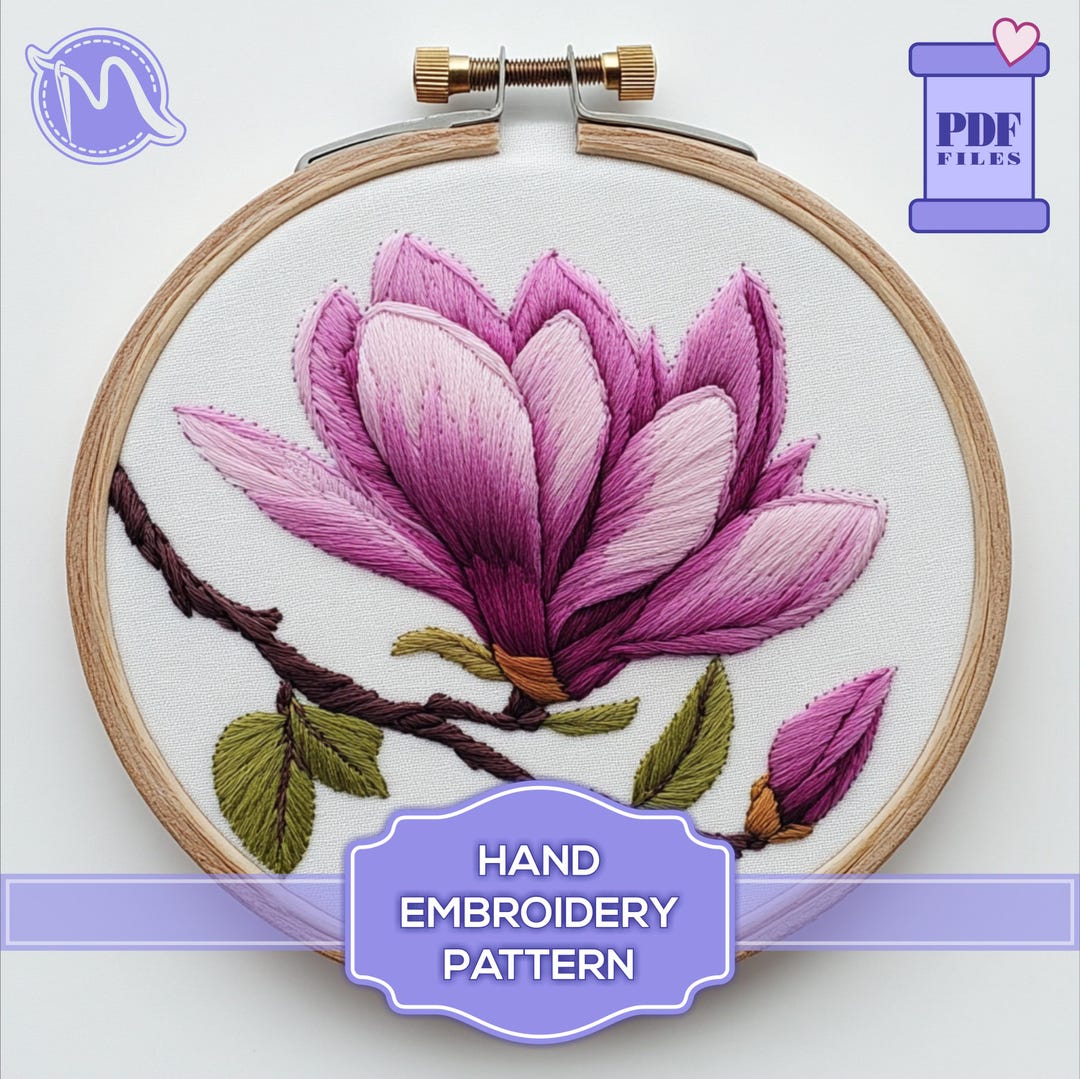 Magnolia Flower Hand Embroidery Pattern – Elegant DIY Template (PDF) - Etsy