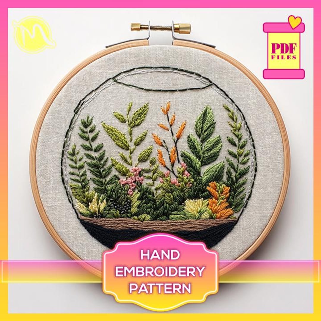 Terrarium Hand Embroidery Pattern - Botanical Garden Hand Embroidery ...