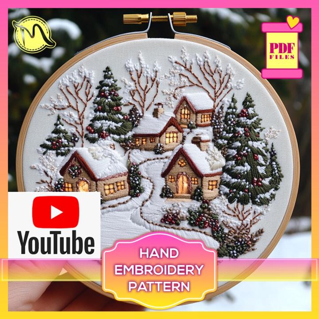 Holiday Village Embroidery Pattern – Festive Winter Scene (digital ...