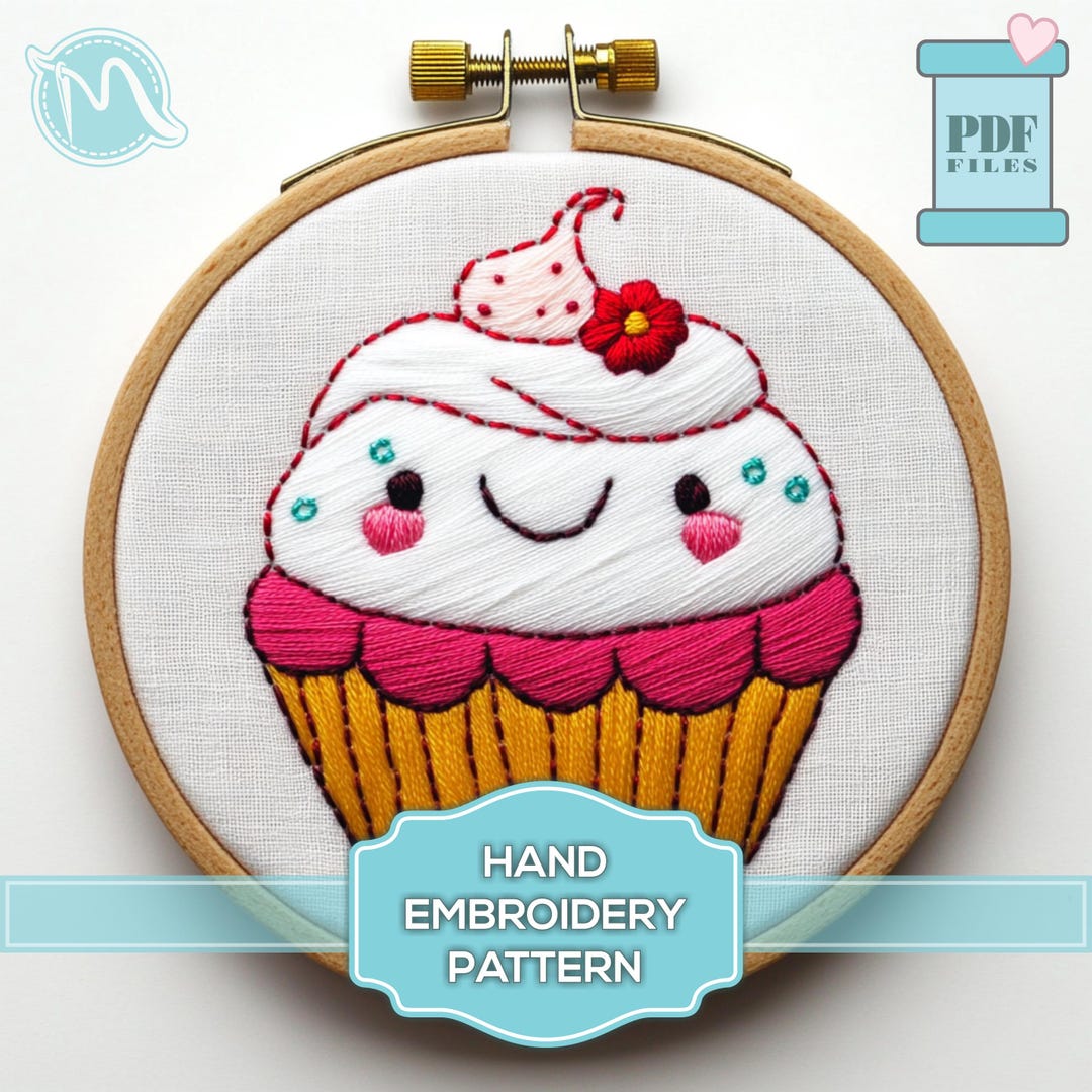 Hand Embroidery Design | 6 Sizes | Cupcake Embroidery Design | Cupcake ...