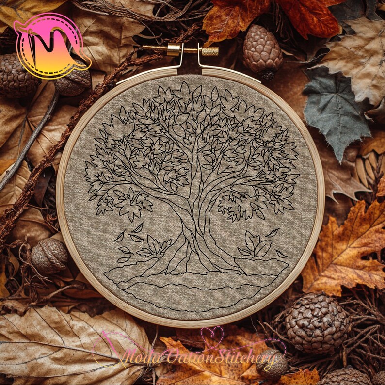 Autumn Tree Embroidery Pattern, Fall Leaves Design (PDF Pattern) - Etsy UK