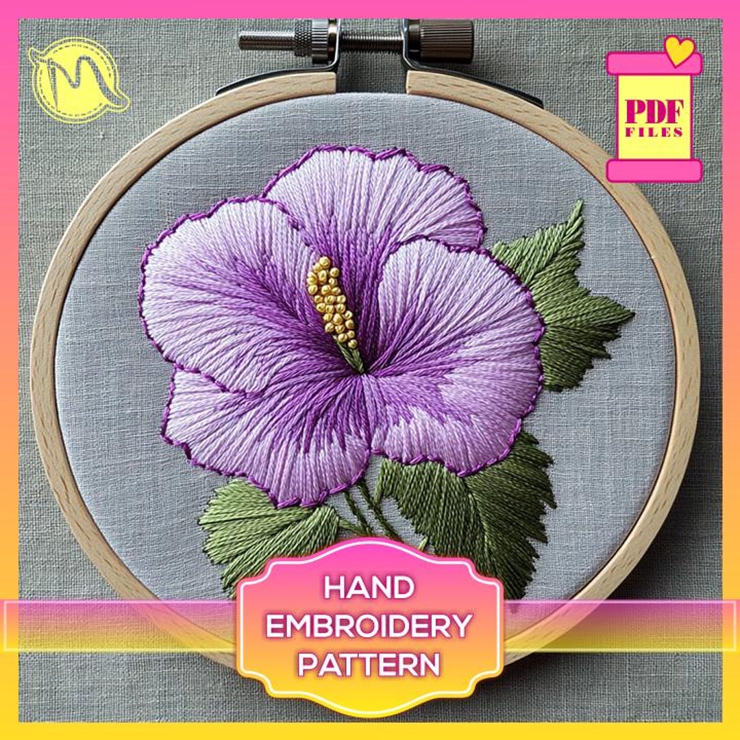 Hibiscus Flower Embroidery Pattern – Elegant Floral Design (digital PDF ...