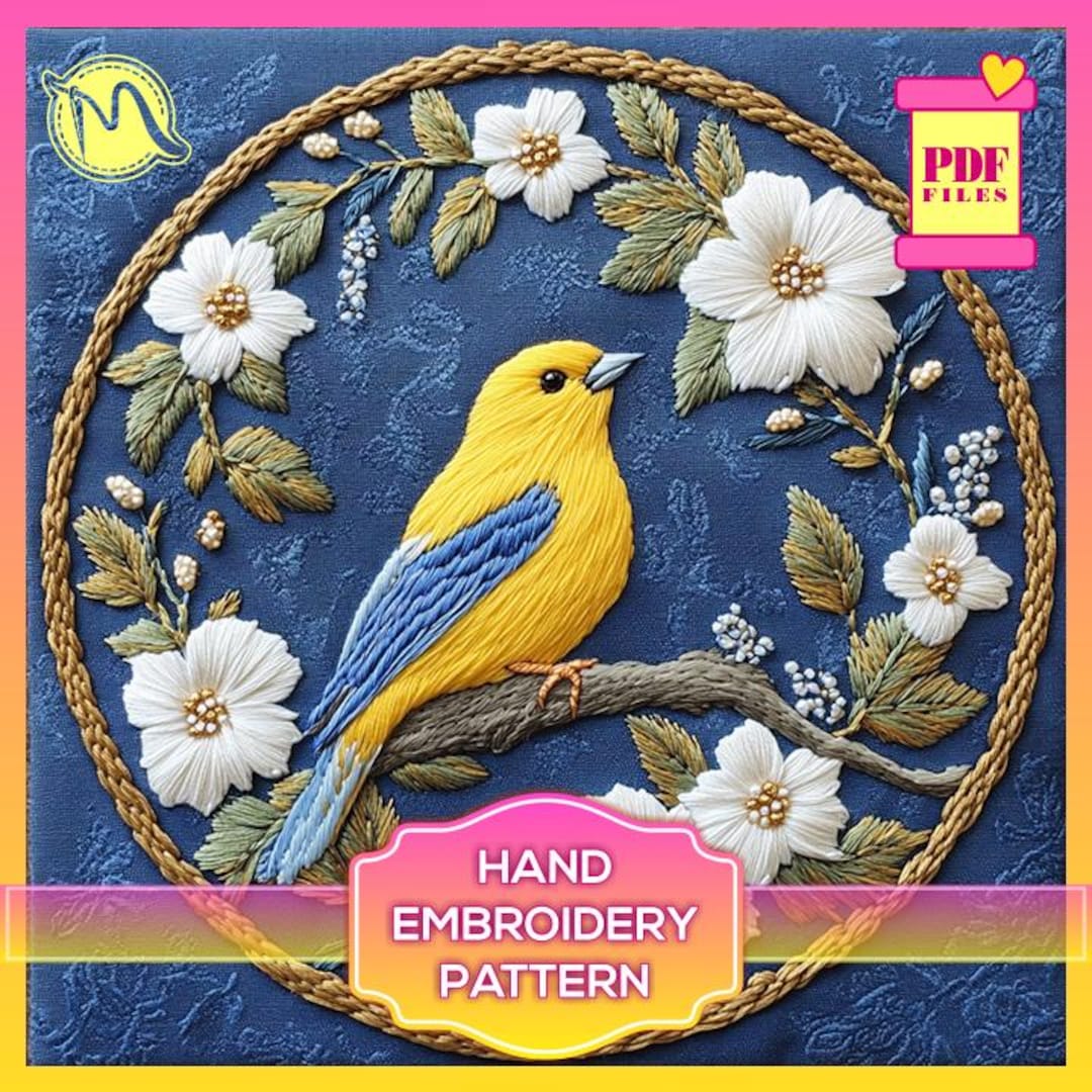 Canary Bird Embroidery Pattern – Floral Nature Design (PDF Pattern) - Etsy