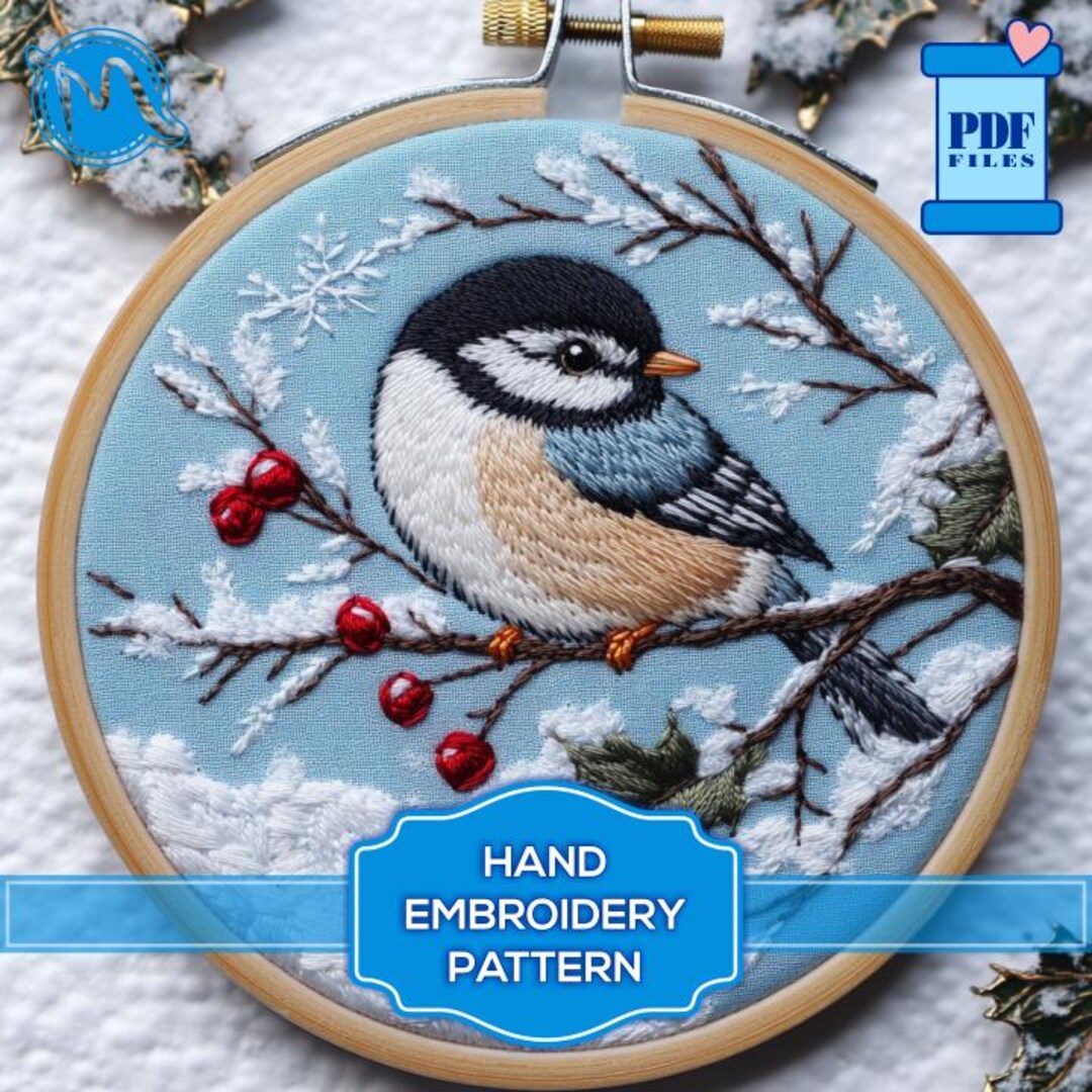 Winter Blue Chickadee Bird Embroidery Pattern – Charming Seasonal ...