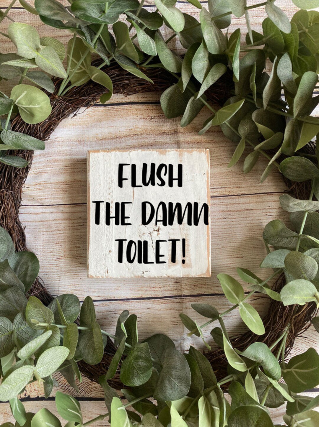 Flush the Damn Toilet Wood Sign, Funny Boys Restroom Decor, Bathroom ...