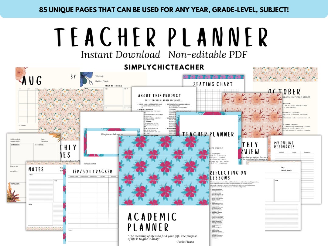 Academic Teacher Planner, Lesson Planner, Printable PDF, Classroom ...