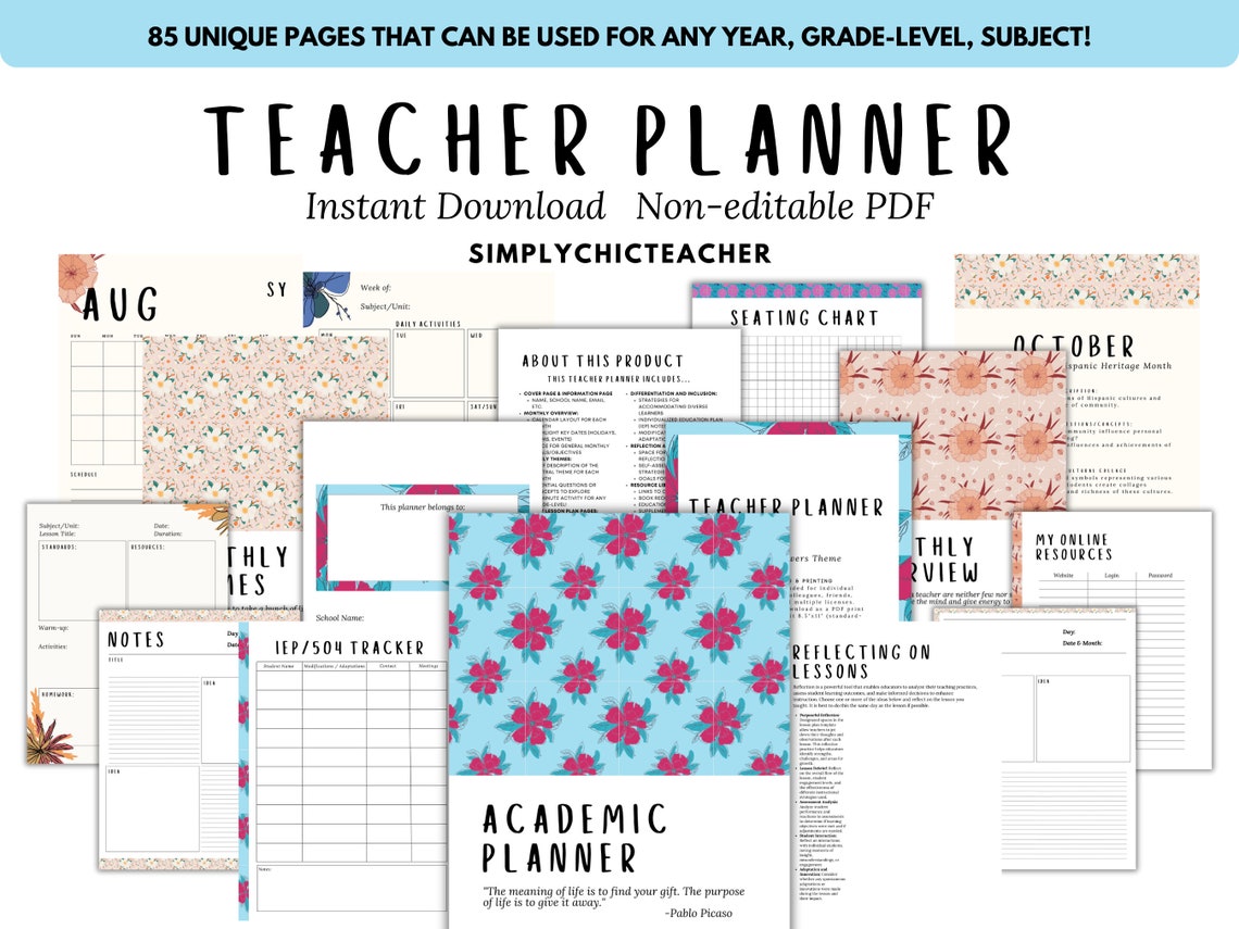 Academic Teacher Planner, Lesson Planner, Printable PDF, Classroom Lists, IEP Tracking, Letter ...